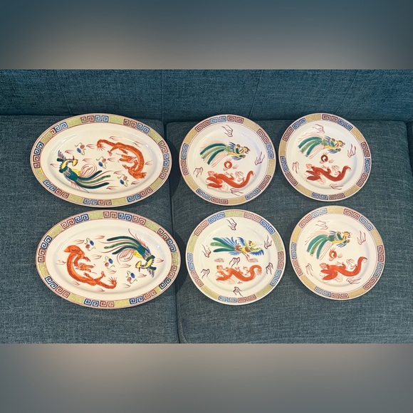 Dining | Chinese Porcelain Plates Qianlong Mark W Dragon Phoenix Bats ...